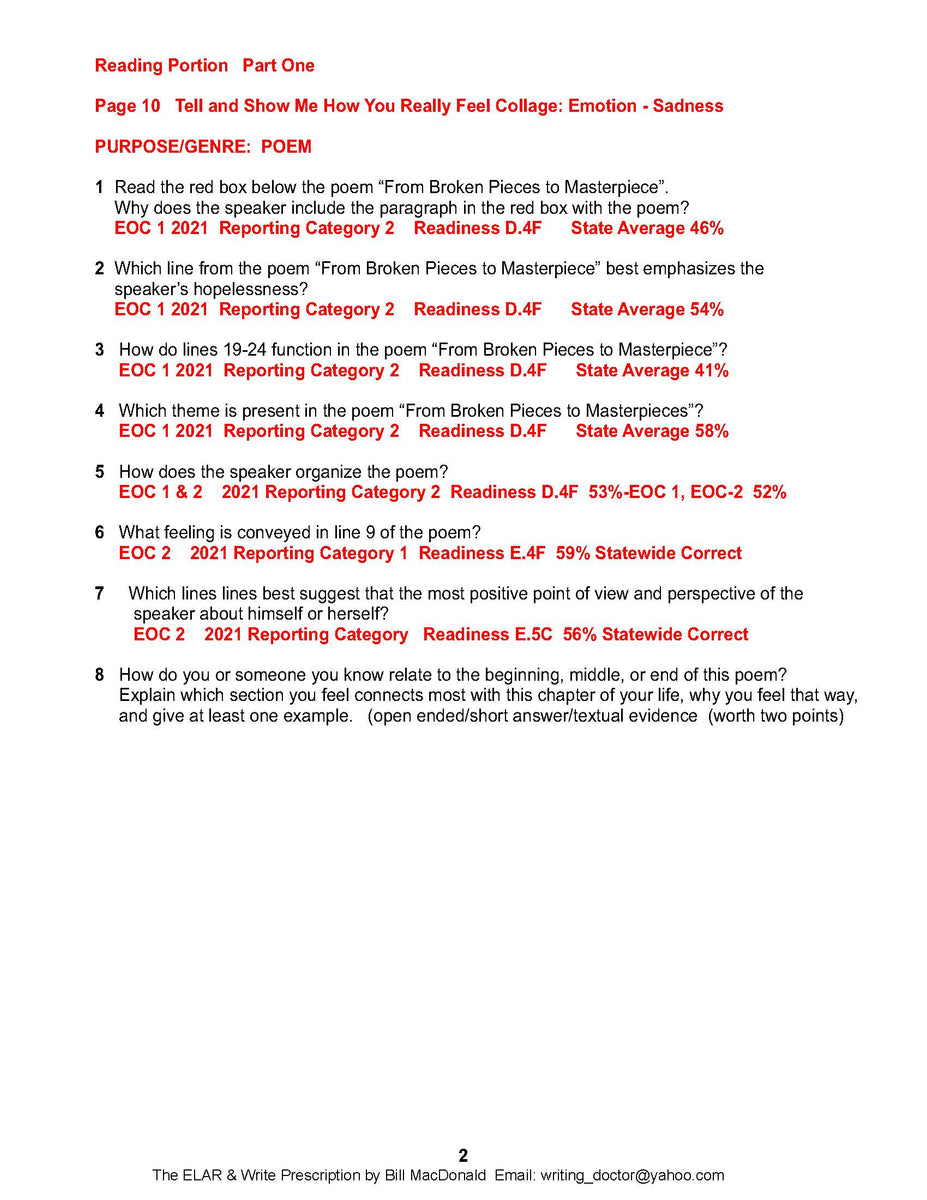 9th & 10th Grade Reading and Writing Practice Test Based on 2019 & 202 ...