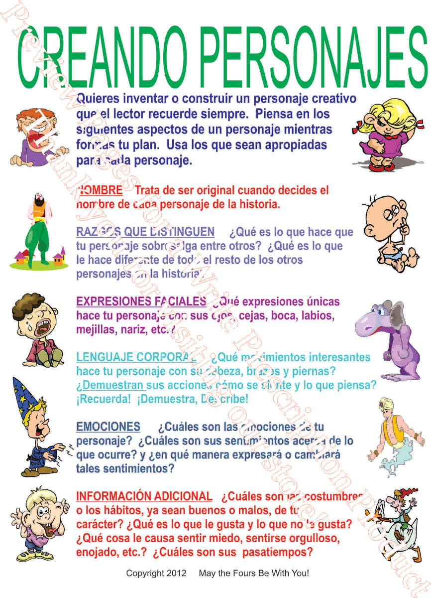 Creando Personajes Spanish Writing Poster – The WRITE Prescription/May ...