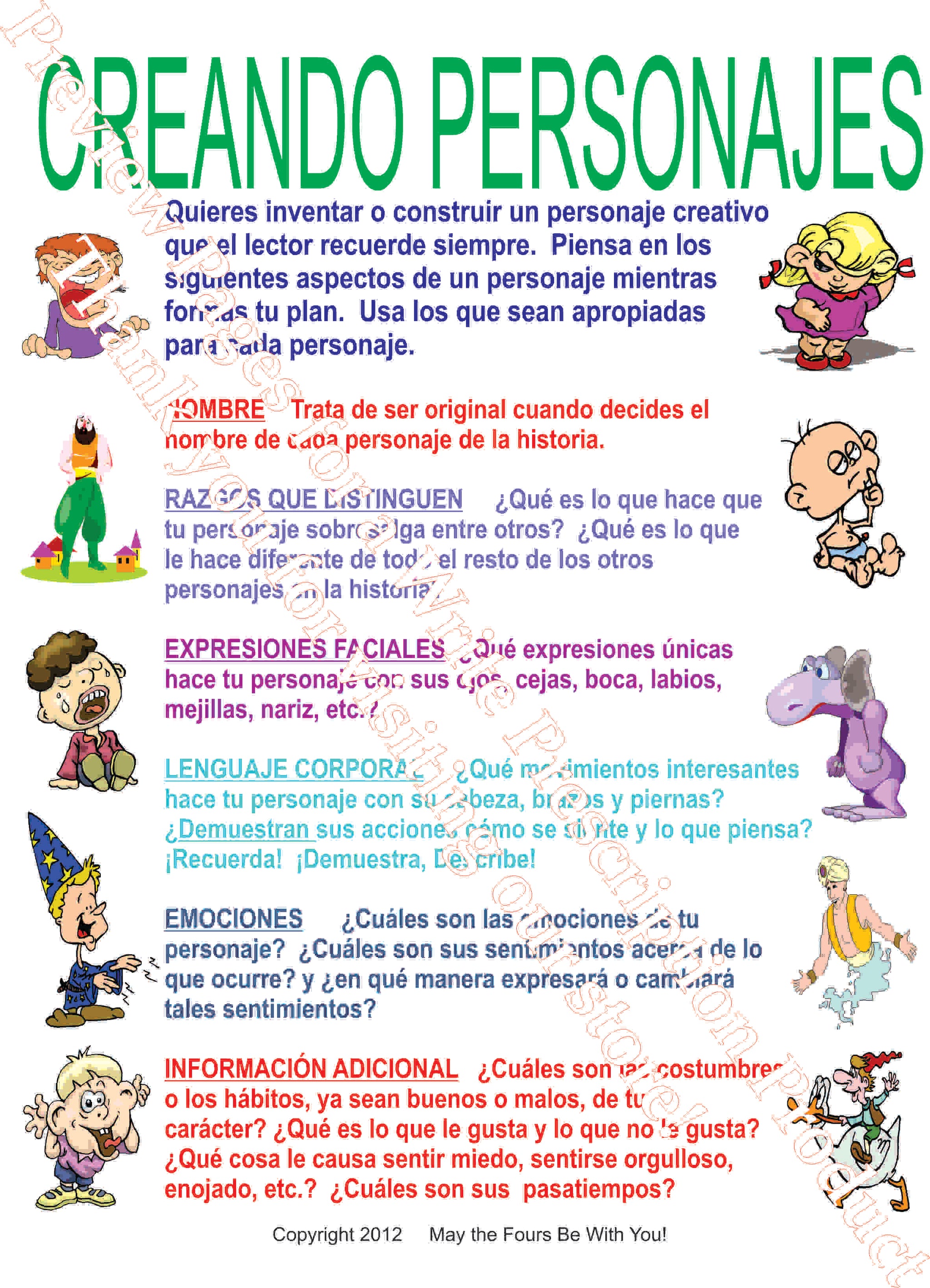 Creando Personajes Spanish Writing Poster – The WRITE Prescription/May ...