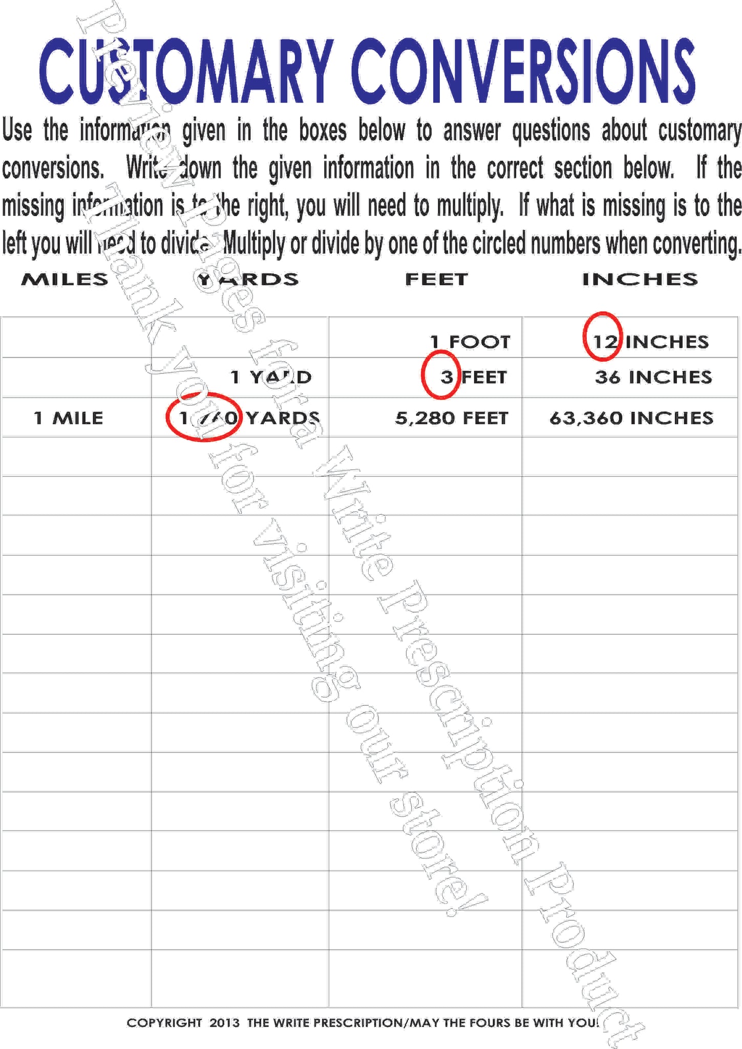 Customary Conversions Mathematics Poster – The WRITE Prescription/May ...